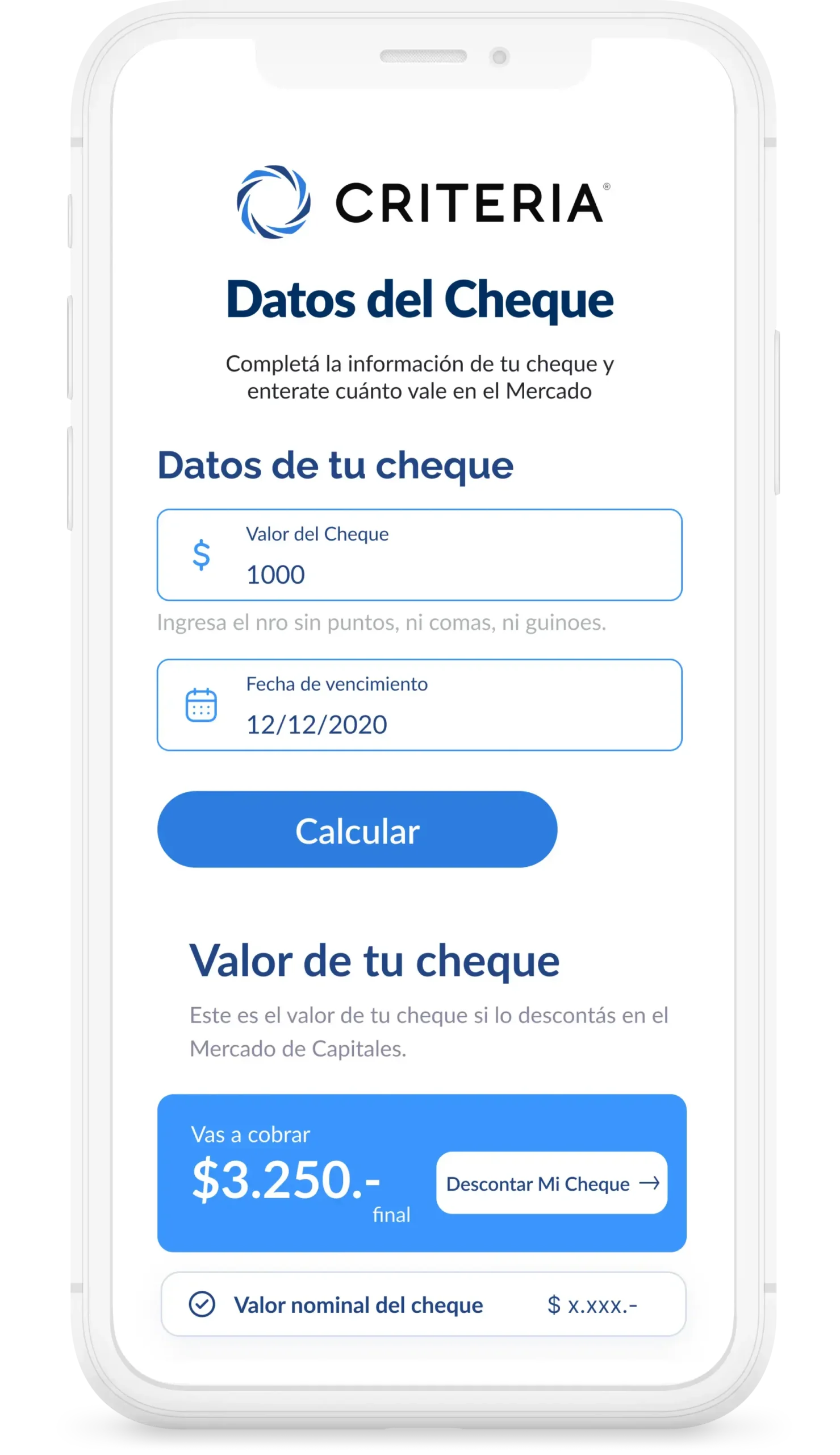 Calculadora de cheques - Criteria Argentina